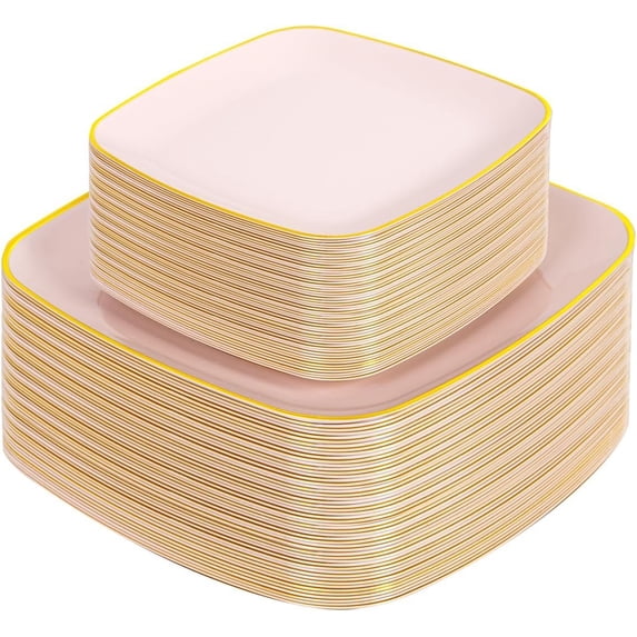 100pink Plastic Plates - Heavy Duty Square And Disposable Include 50 ...
