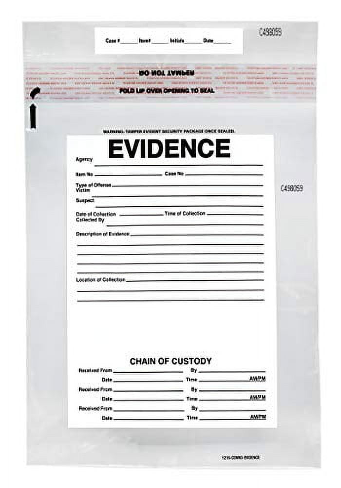 100pk Evidence Bags, 12"x16" Transparent, Tamper Resistant Closure with ...