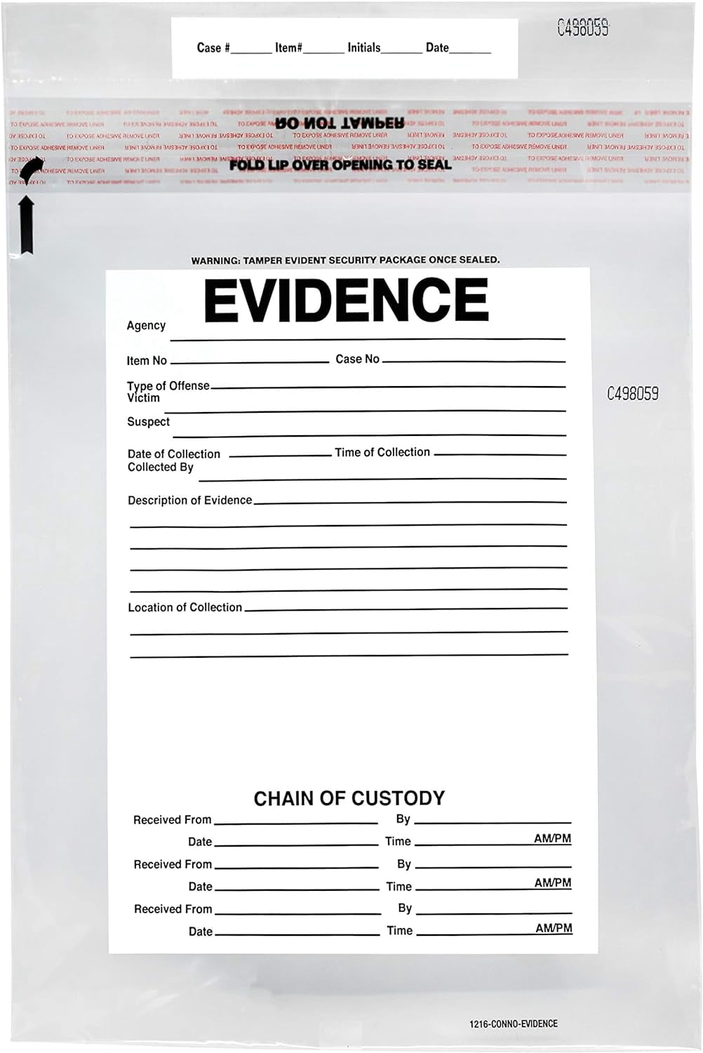 100pk Evidence Bags, 12"x16" Transparent, Tamper Resistant Closure with ...