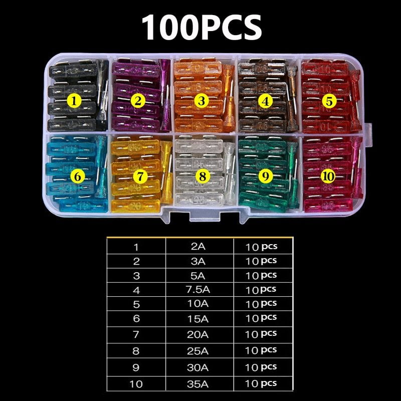 100ps Profile Medium Size Blade Type Car Fuse Assortment For Mini Fuses 5k0953569 Fuse Set Box ...