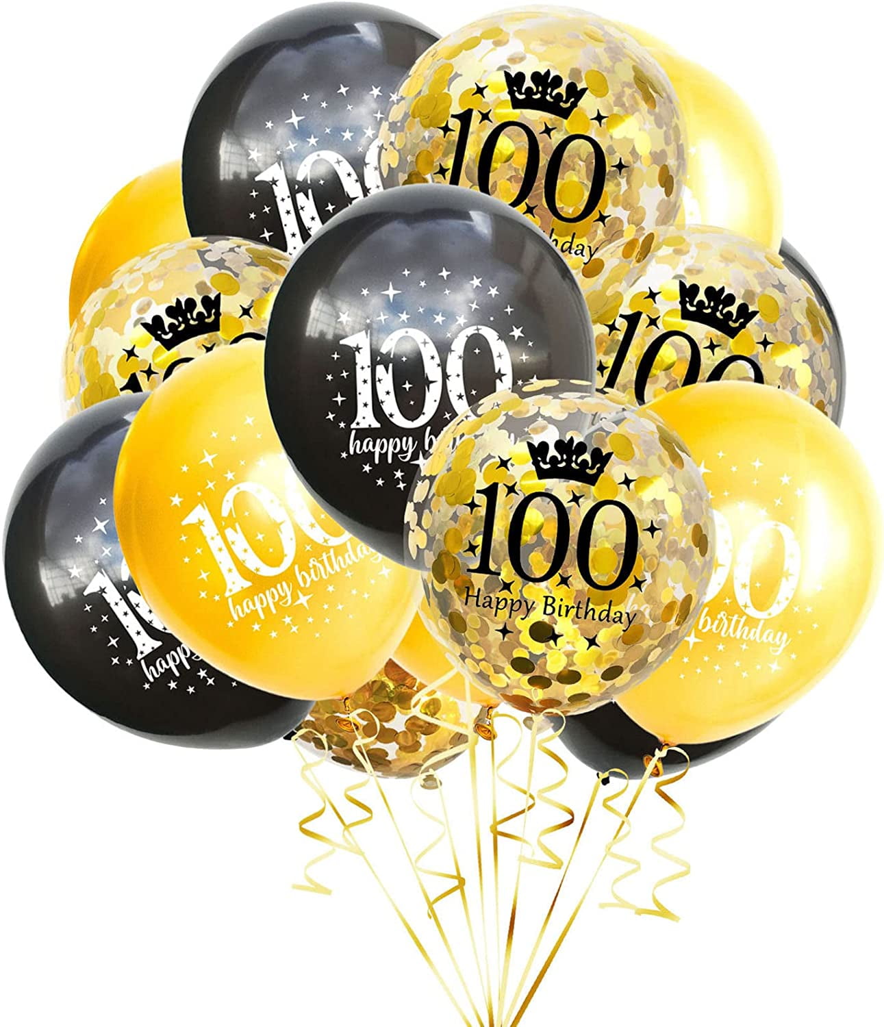 100th Birthday Balloons Latex Confetti Balloon Gold and Black 100th ...