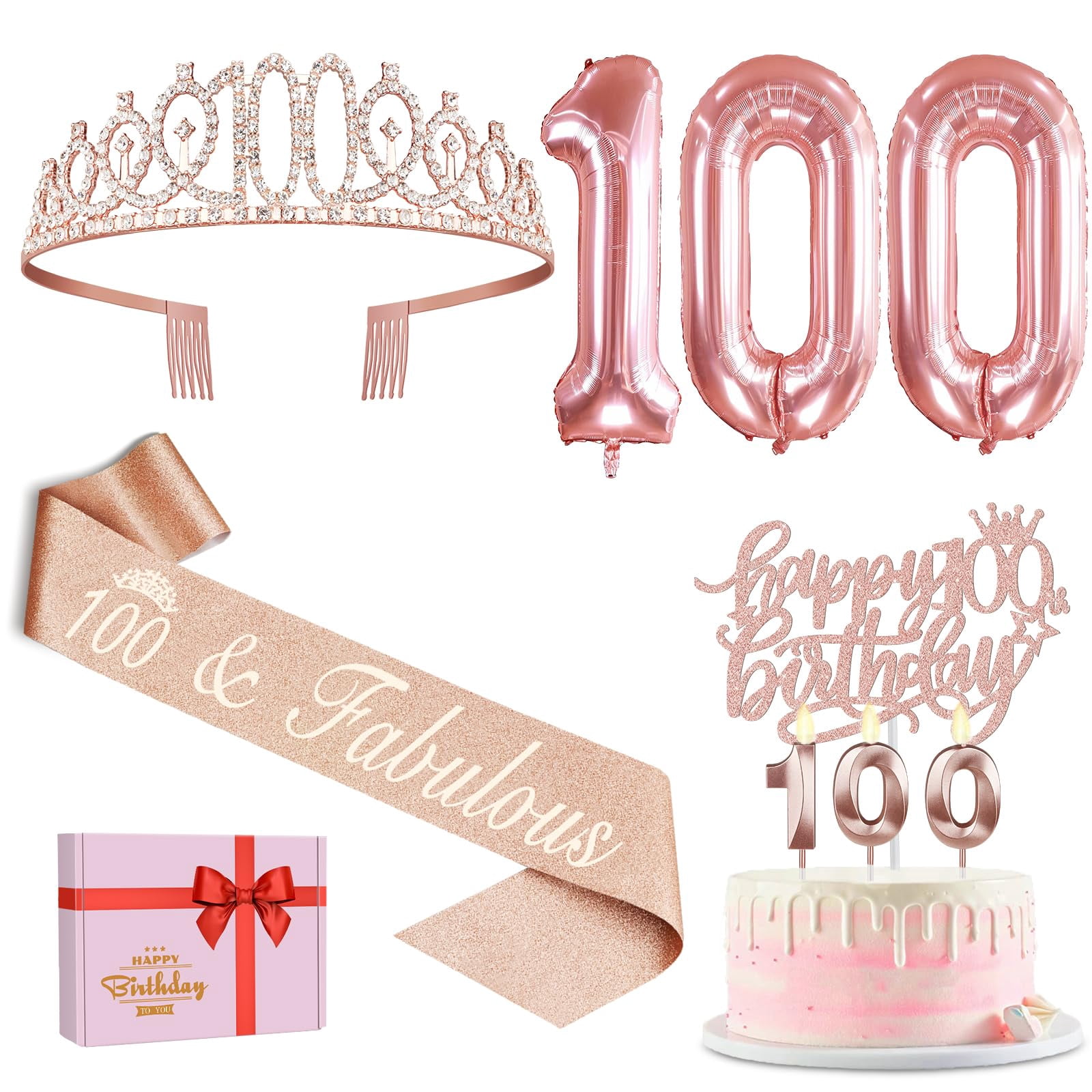 100th Birthday Decorations SCH4 for Women, Include 100th Birthday Sash ...