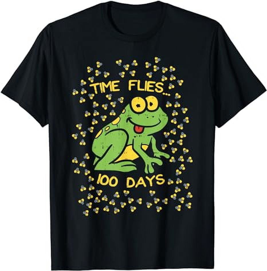 100th Day Of School Shirt 100 Days Time Flies Frog Student T-Shirt ...