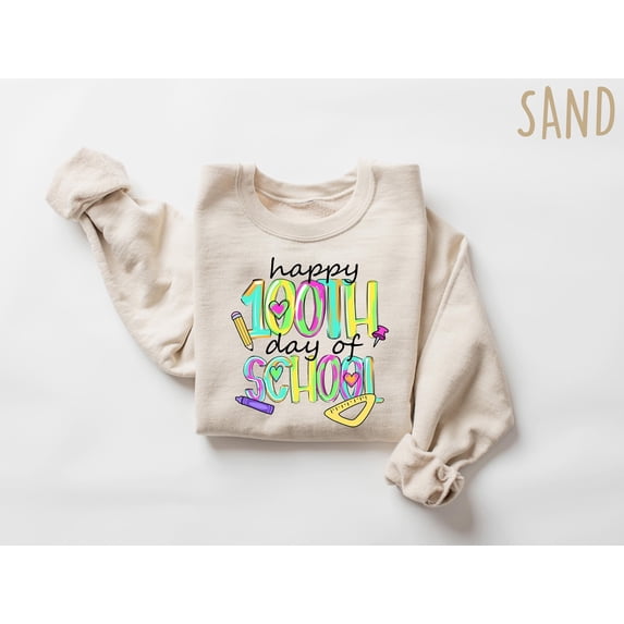 100th Day Of School Sweatshirt, Teacher Crewneck, Happy 100 Days ...