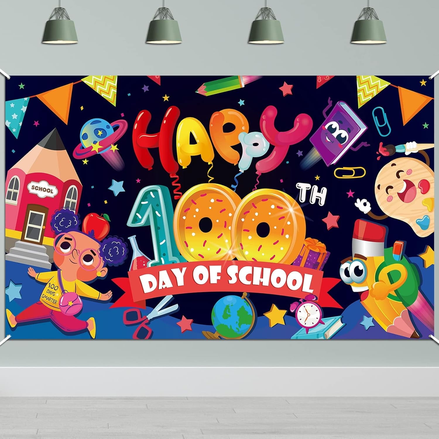 100th Day Of School Party Backdrop Banner Decoration, Happy 100 Days of ...