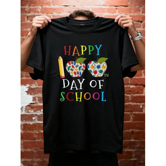 100th Day of School Apple Pencil Graphic Men Short Sleeve T-Shirt Gift ...