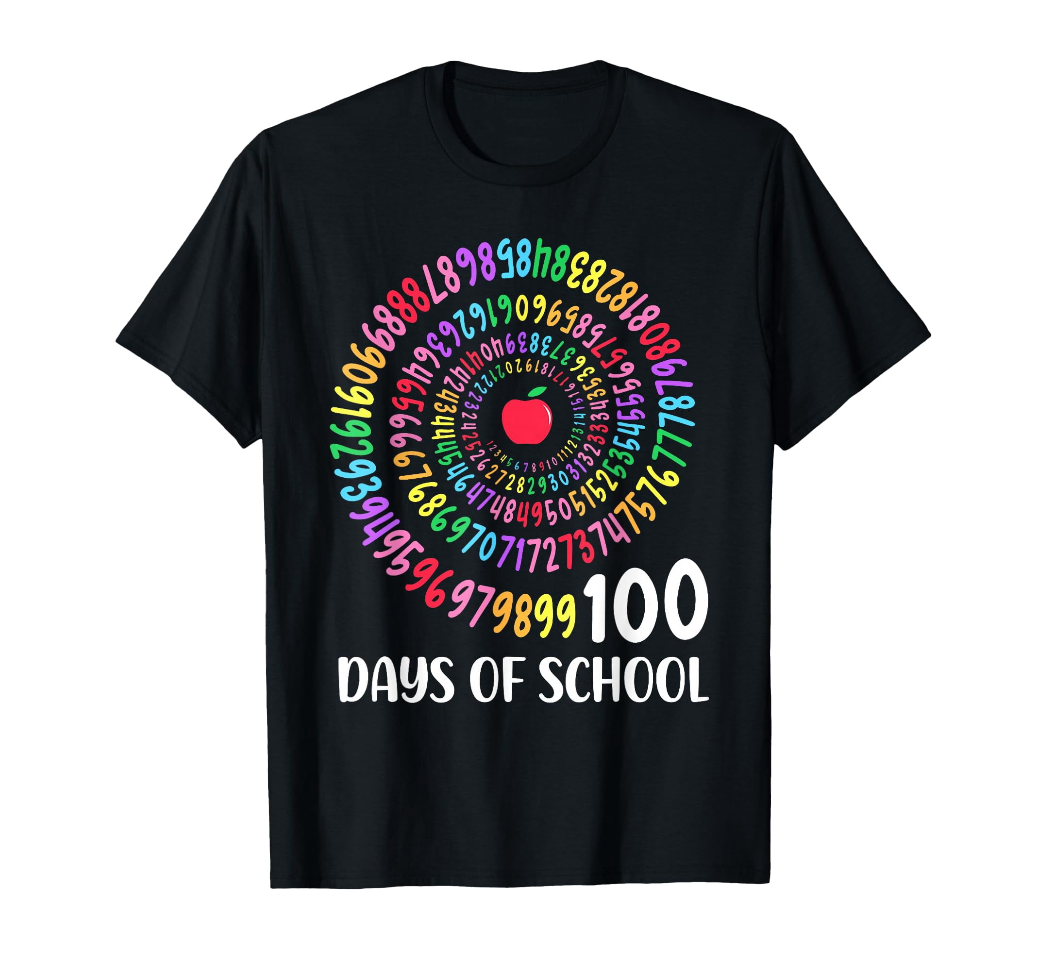 100th Day of School Colorful Numbers T-Shirt with Red Apple Design for ...