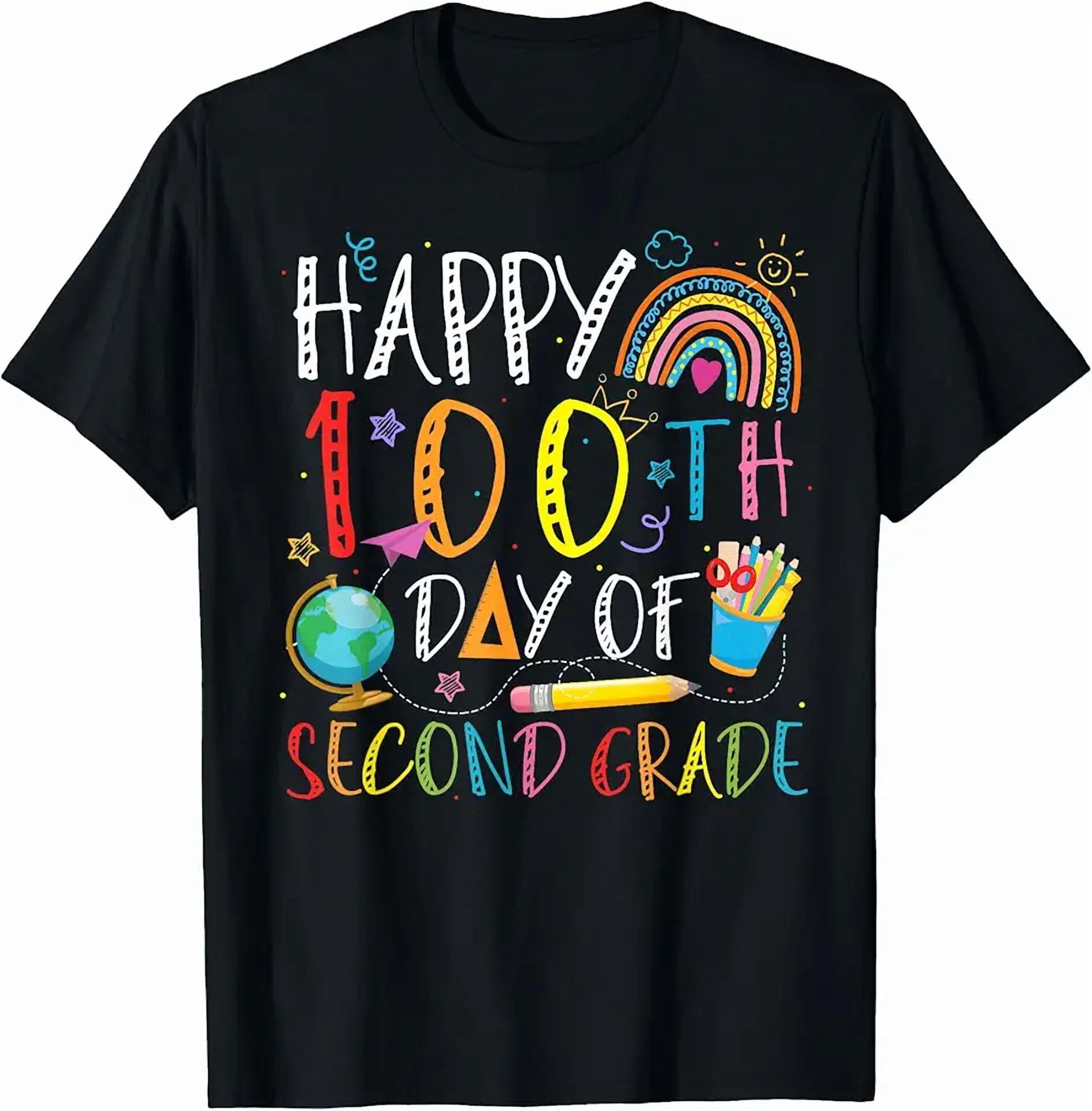 100th Day of School Second Grade Teacher Short Sleeve Colorful Graphic ...