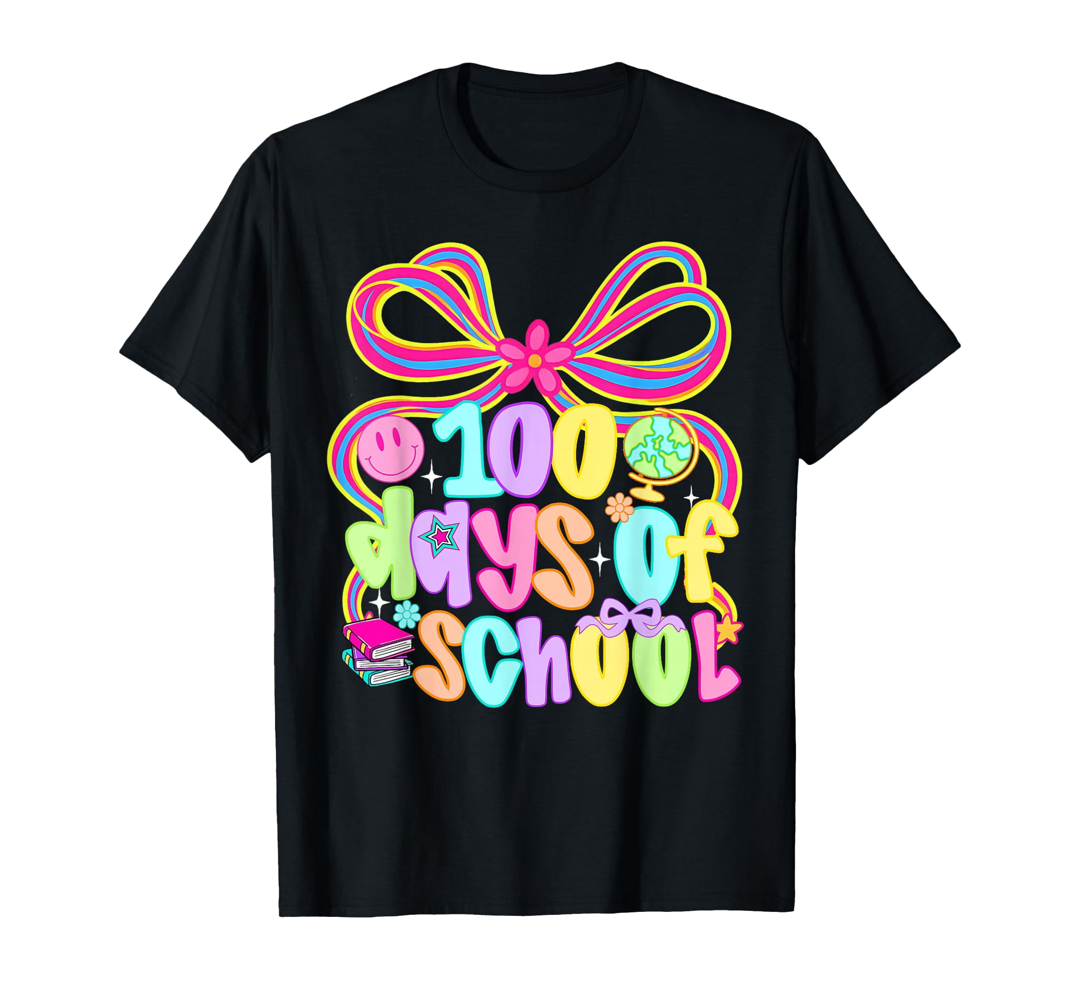 100th Day of School T-Shirt with Colorful Bow Design, Playful Text ...