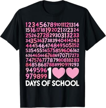 100th Day of School Teacher 100 Days Girls Math Numbers T-Shirt ...