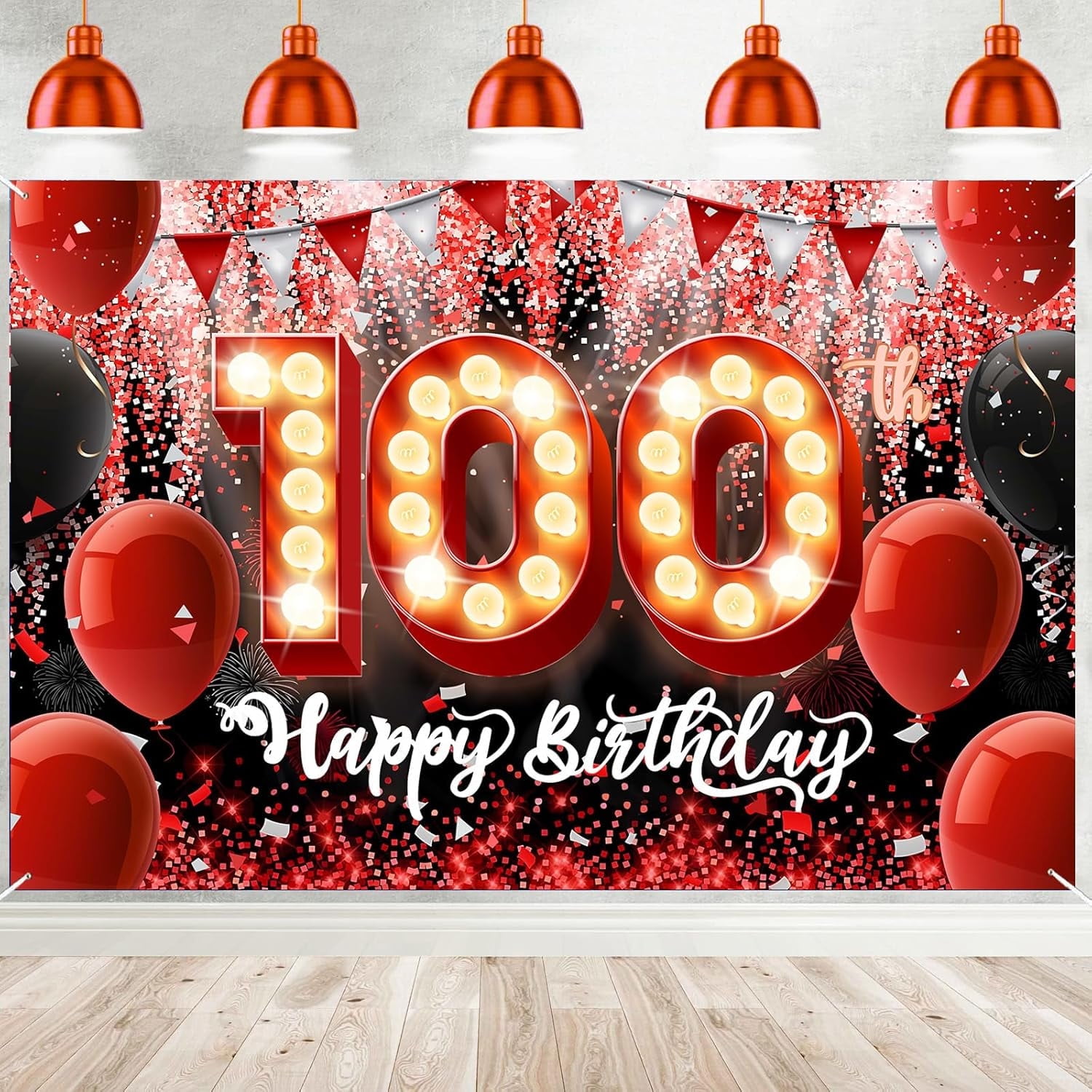 100th Happy Birthday Banner Red Sequin Balloon Banner Backdrop for Man ...