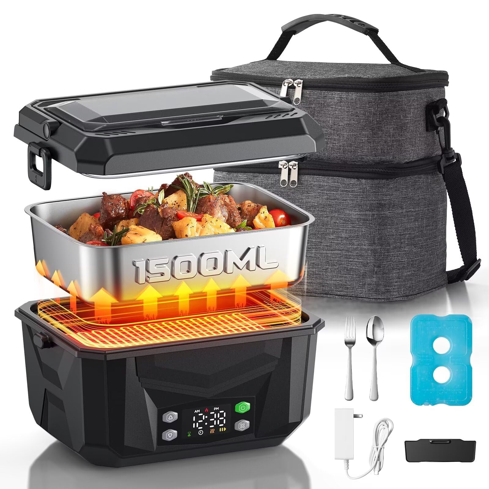 100w Heated Lunch Box For Adults 6.3 Cups Food Grade Stainless ...
