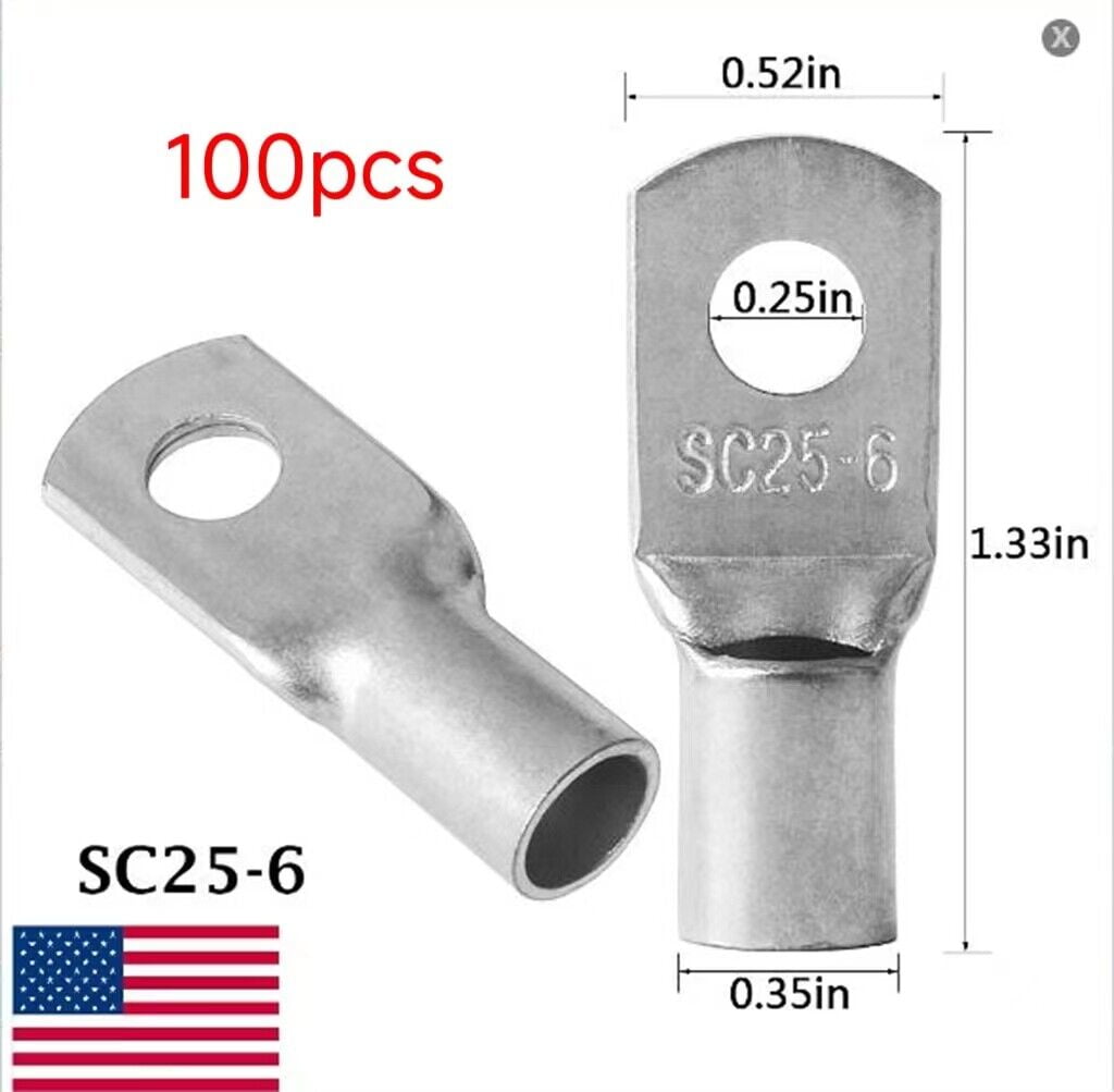 100x Copper Battery Cable End Eyelet 25mm² 6mm Ring Lug Terminal Crimp ...