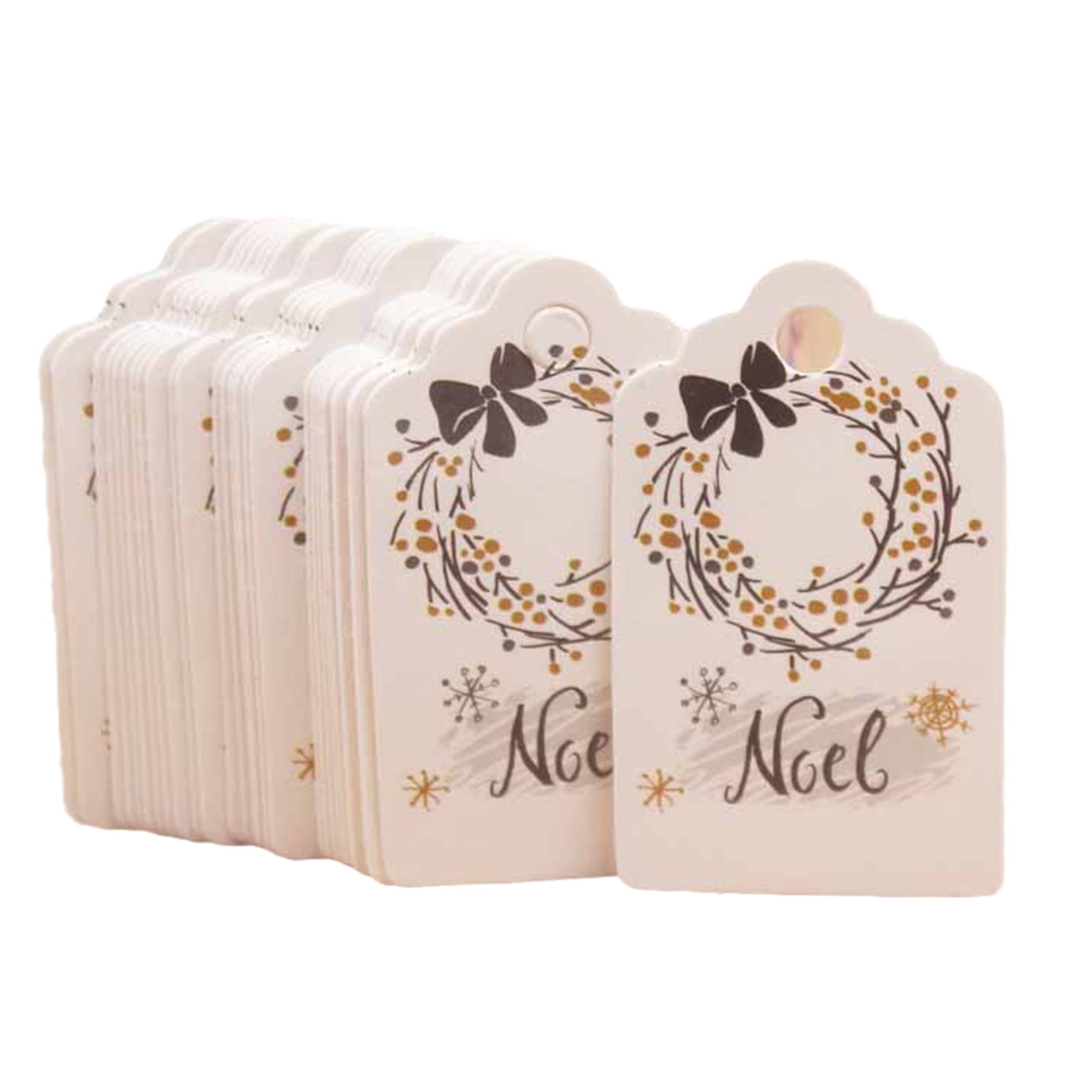 100x/Set Merry Xmas Hanging Label Cute Print Kraft Paper Gift Tags for ...