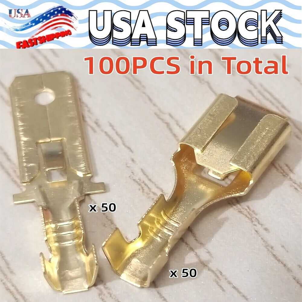 100x Splice Crimp Wire Connector 6.3mm Non-insulated Female Male Spade ...