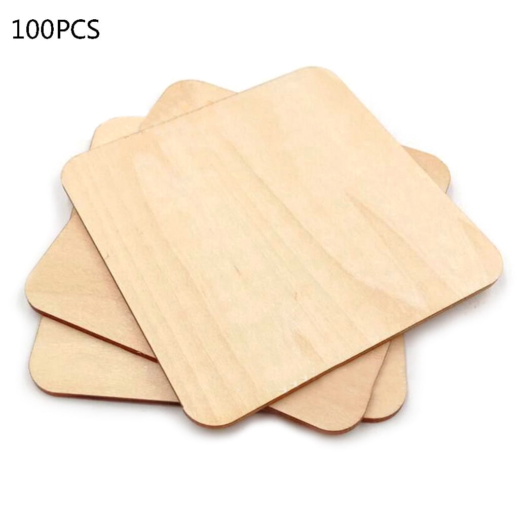 100x Wooden Blank Plaque Square Wood Pieces Tags DIY Craft Pyrography ...