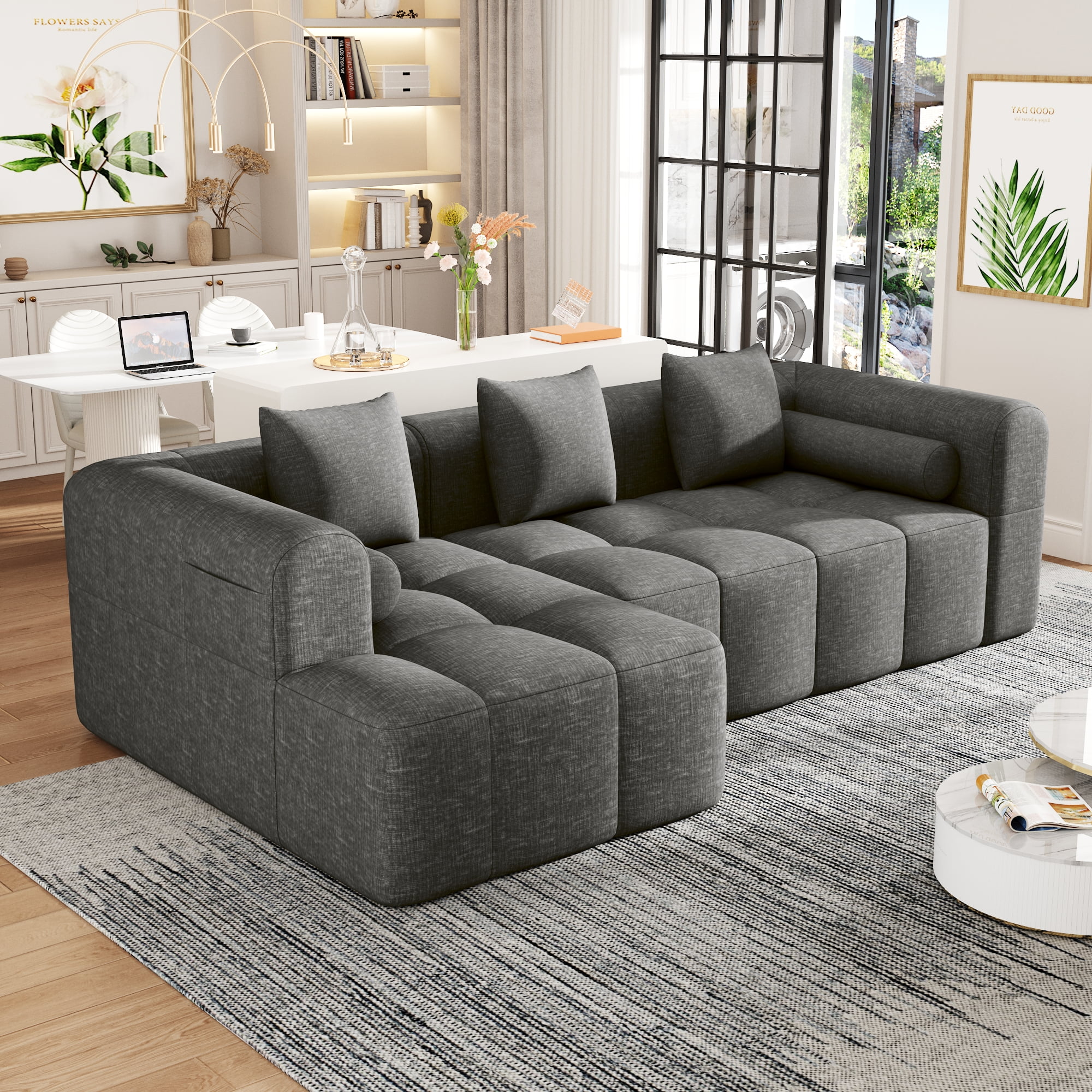 101.2" Sectional Sofa, Full-Compressed Modular Couch with Deep Seating ...