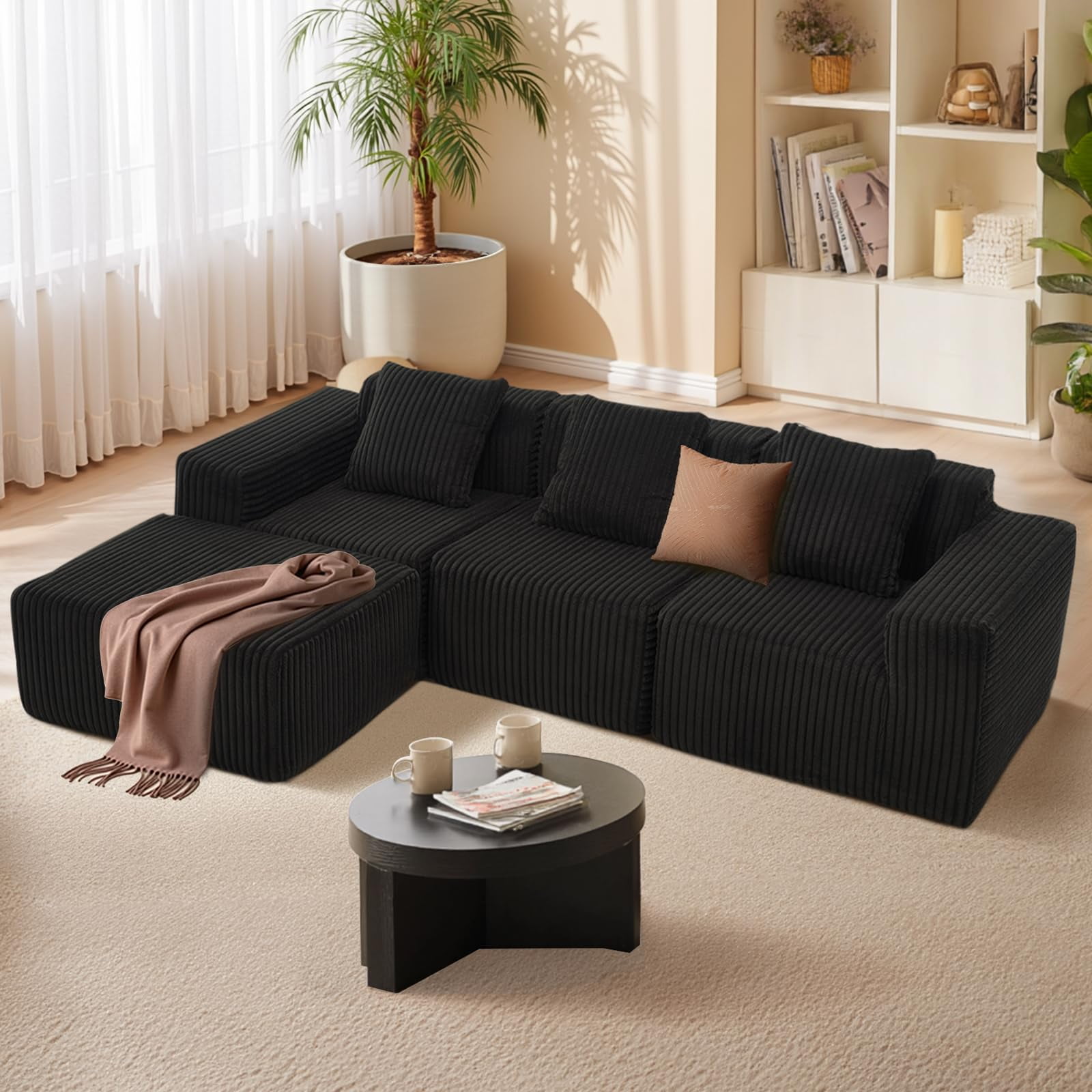 101" Boneless Cloud Modular Sectional Sofa, L-Shaped Corduroy Memory ...