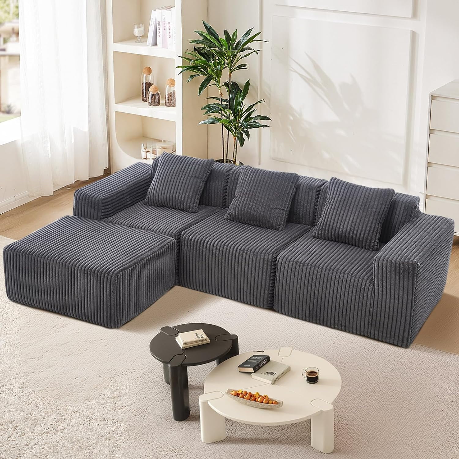 101" Boneless Memory Foam Sectional Sofa, Corduroy Could Modular ...