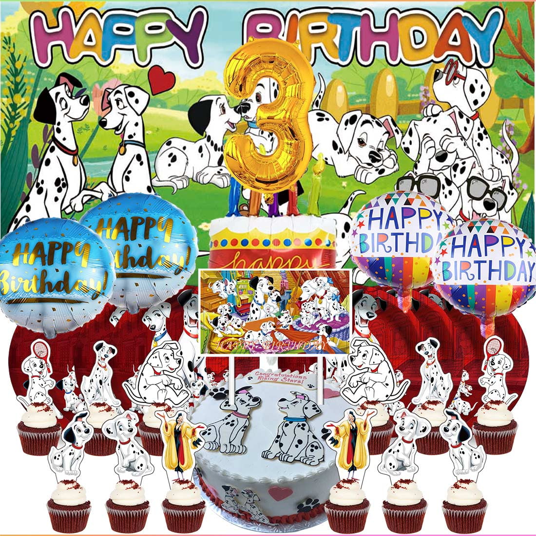 101 Dalmatians 3rd Tableware Balloons Cake Toppers Backdrop Banner ...