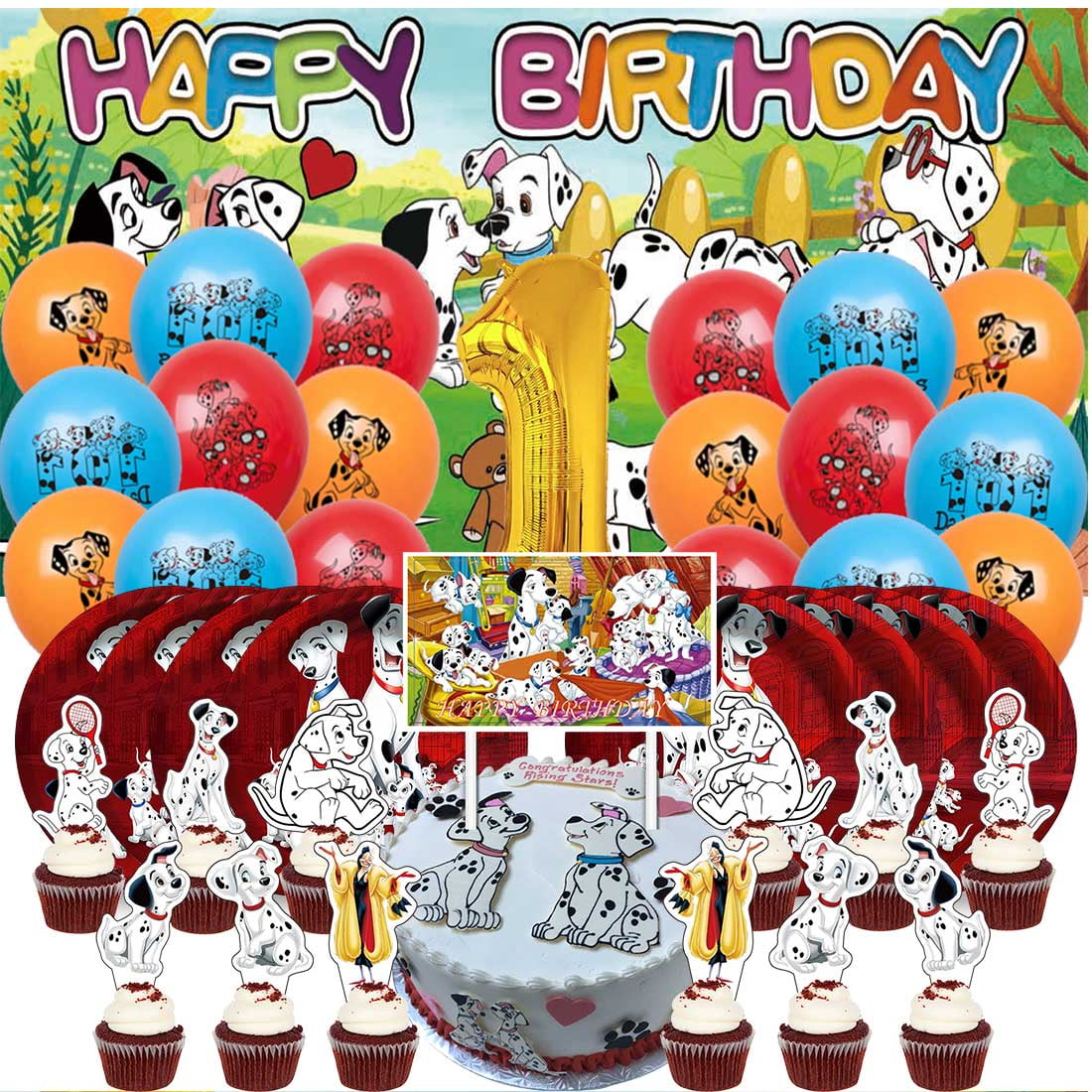 101 Dalmatians Balloons Party Supplies 1st Decor Tableware Birthday Cake Topper Decorations ...
