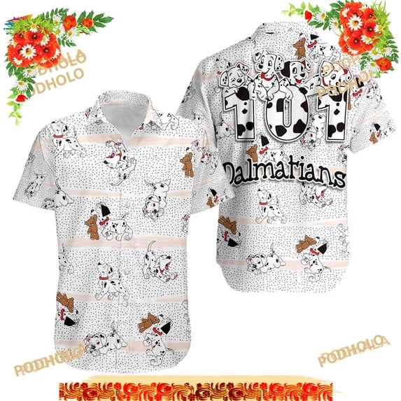 101 Dalmatians Black White Summer Vacation Hawaiian Shirt - Walmart.com
