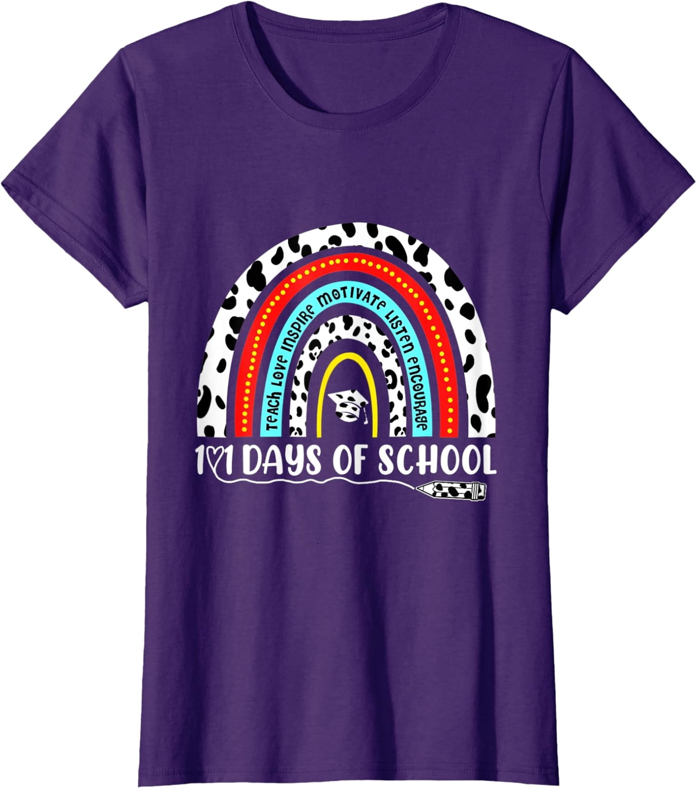101 Days Of School Dog Lover Leopard Rainbow Ladies' Crewneck T-Shirt ...