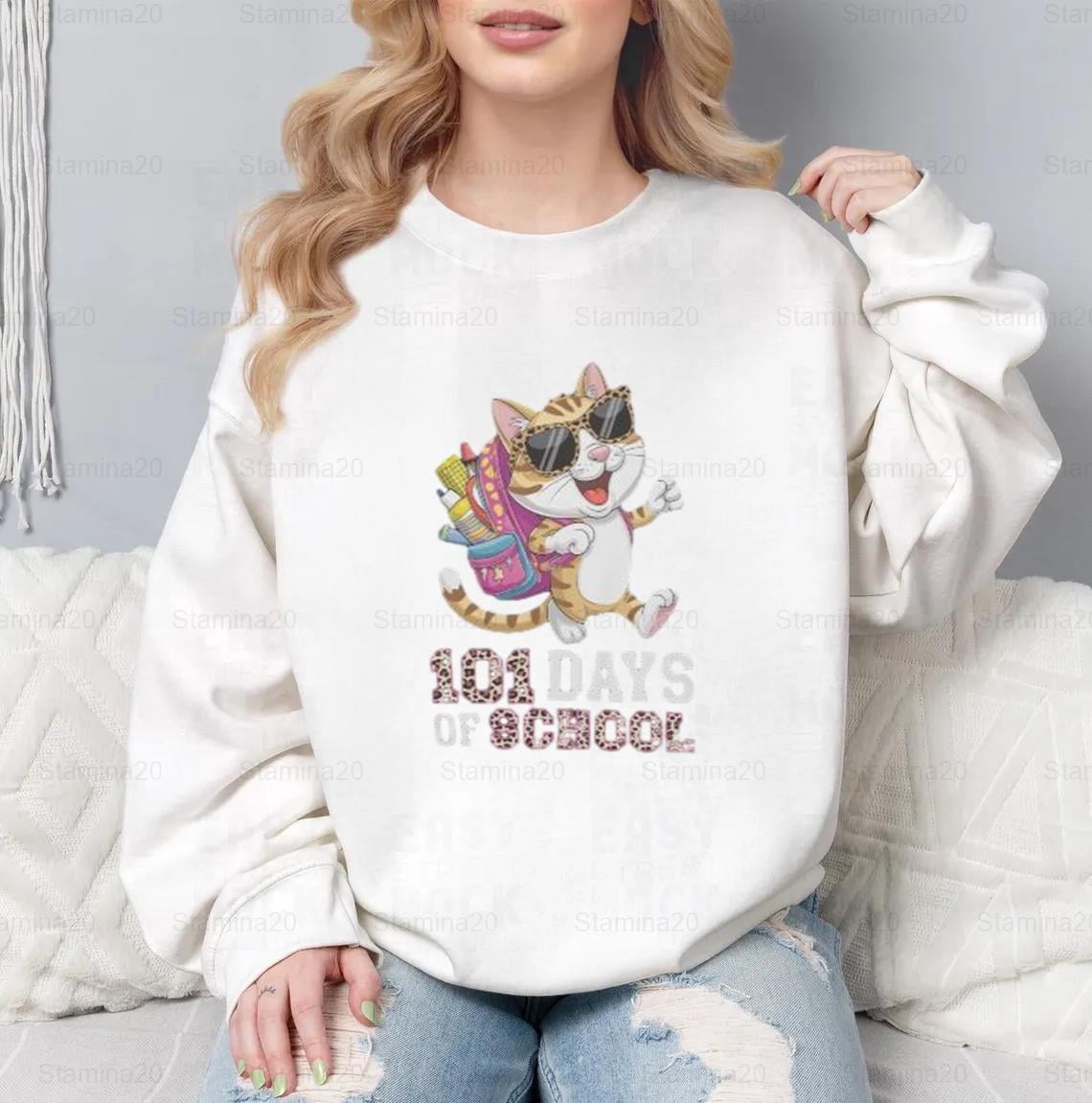 101 Days of School Sweatshirt with Fun Cat Cartoon Design, for men ...