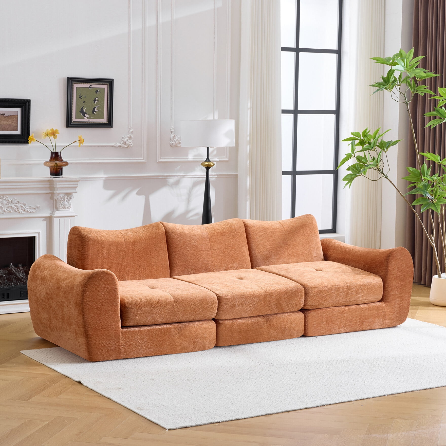 101" Folding Convertible Sofa Bed, Modular Boneless Couch with L‑Shaped ...