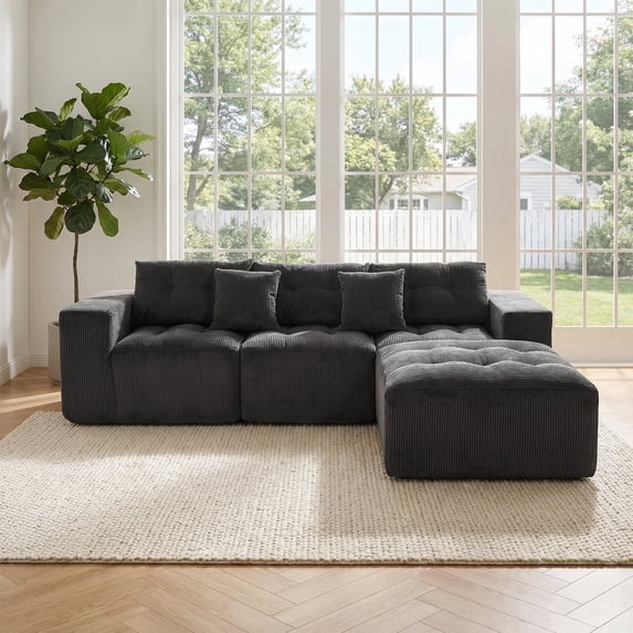 101" L-Shaped Modular Compression Sofa, 3-Seater Comfortable Cloud Sofa ...