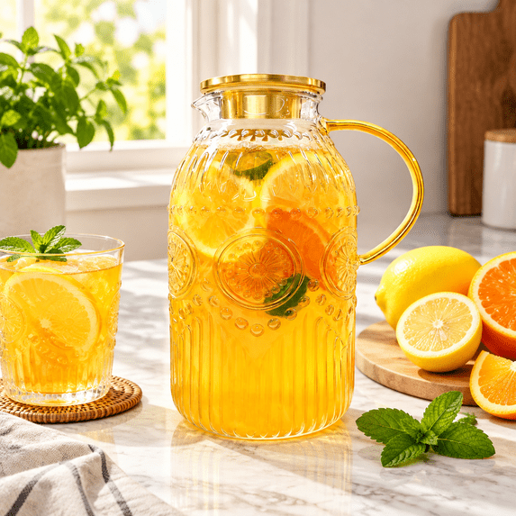 101 Ounces Vintage Glass Pitcher with Lid for Cold Brew Coffee ...