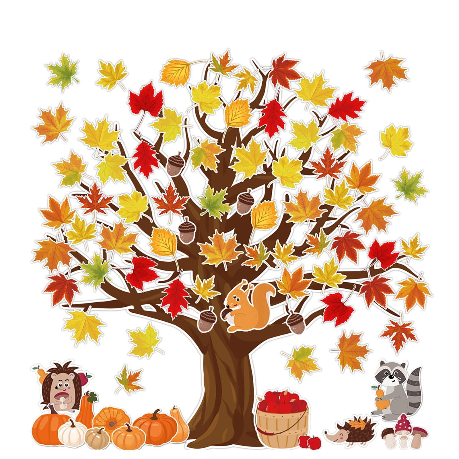 101 Pcs Happy Fall Bulletin Board Decorations Set Fall Tree Pumpkin ...