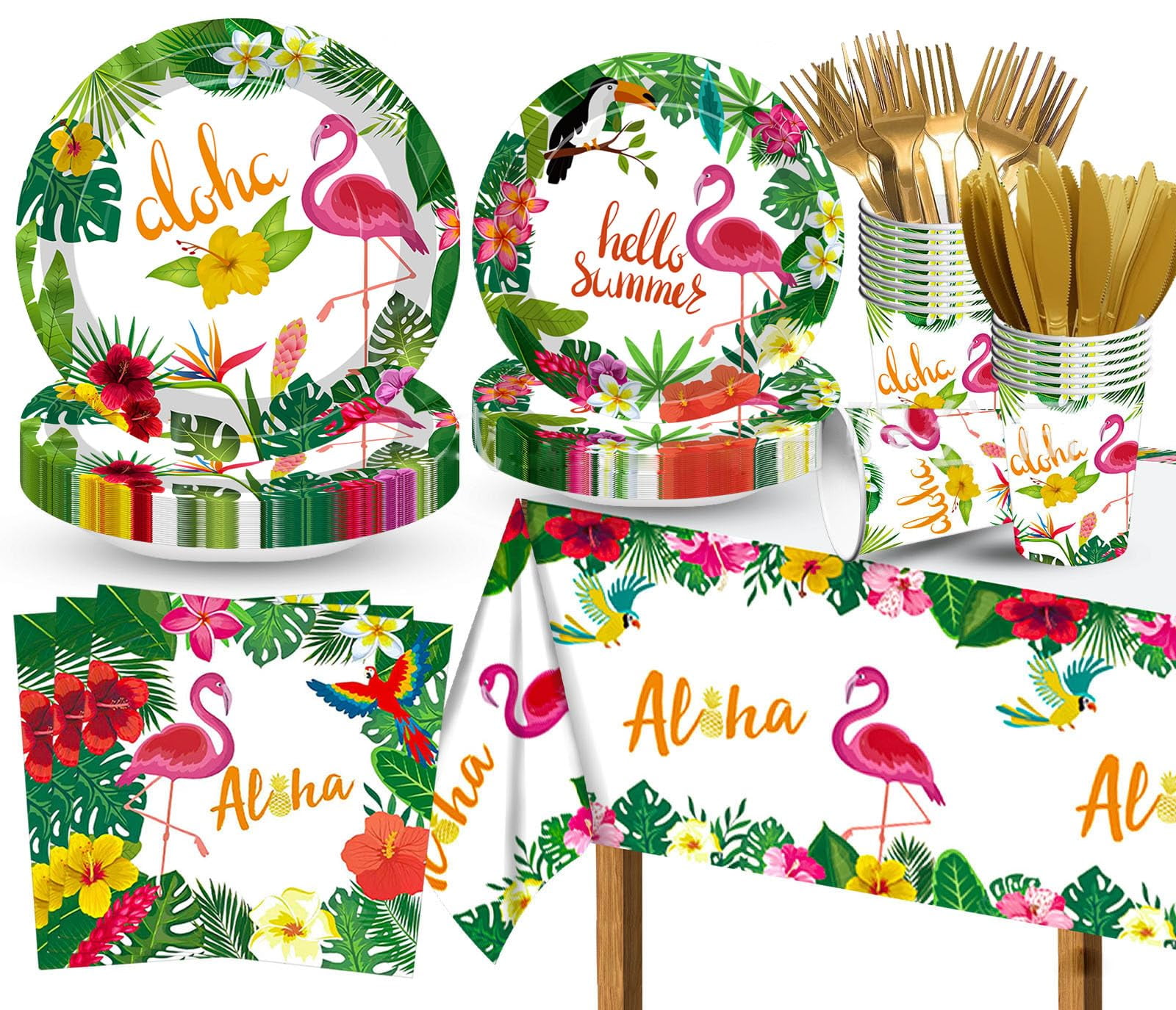101 Pcs Hawaiian Luau Party Supplies AFN1Set Paper Plate Cup Napkin for ...