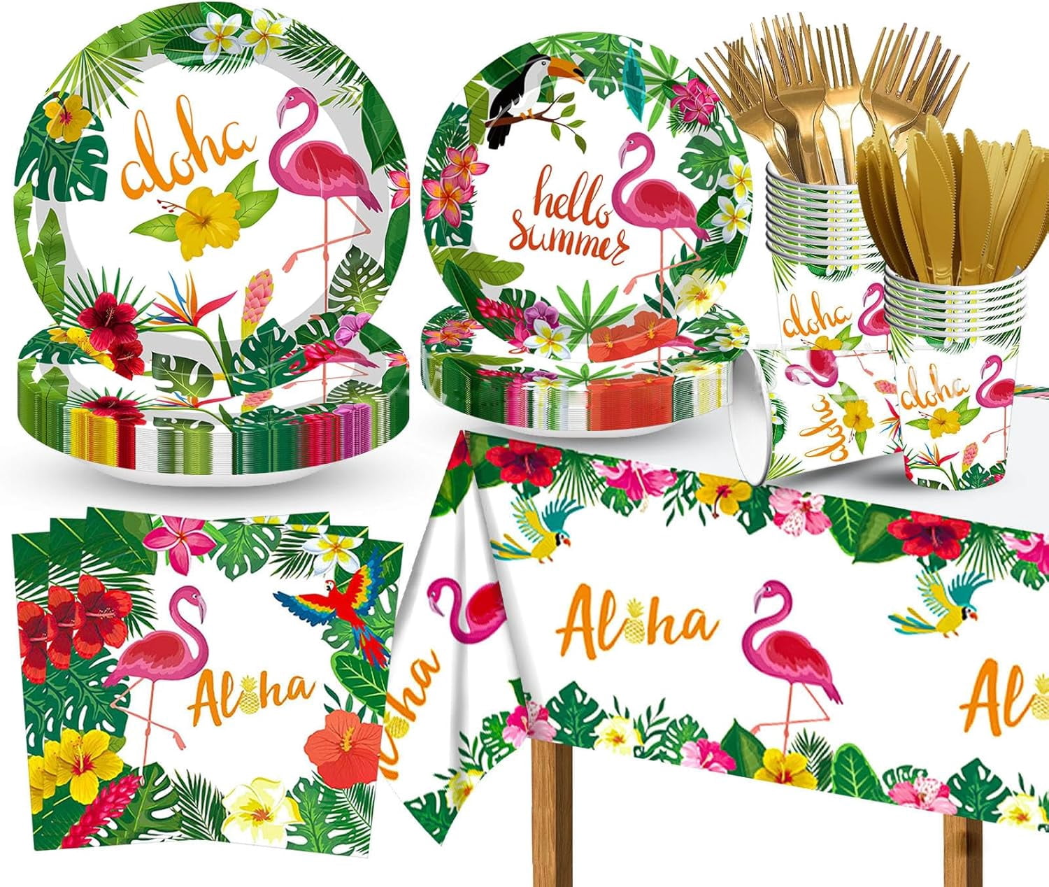 101 Pcs Hawaiian Luau Party Supplies Set Paper Plate Cup Napkin for ...