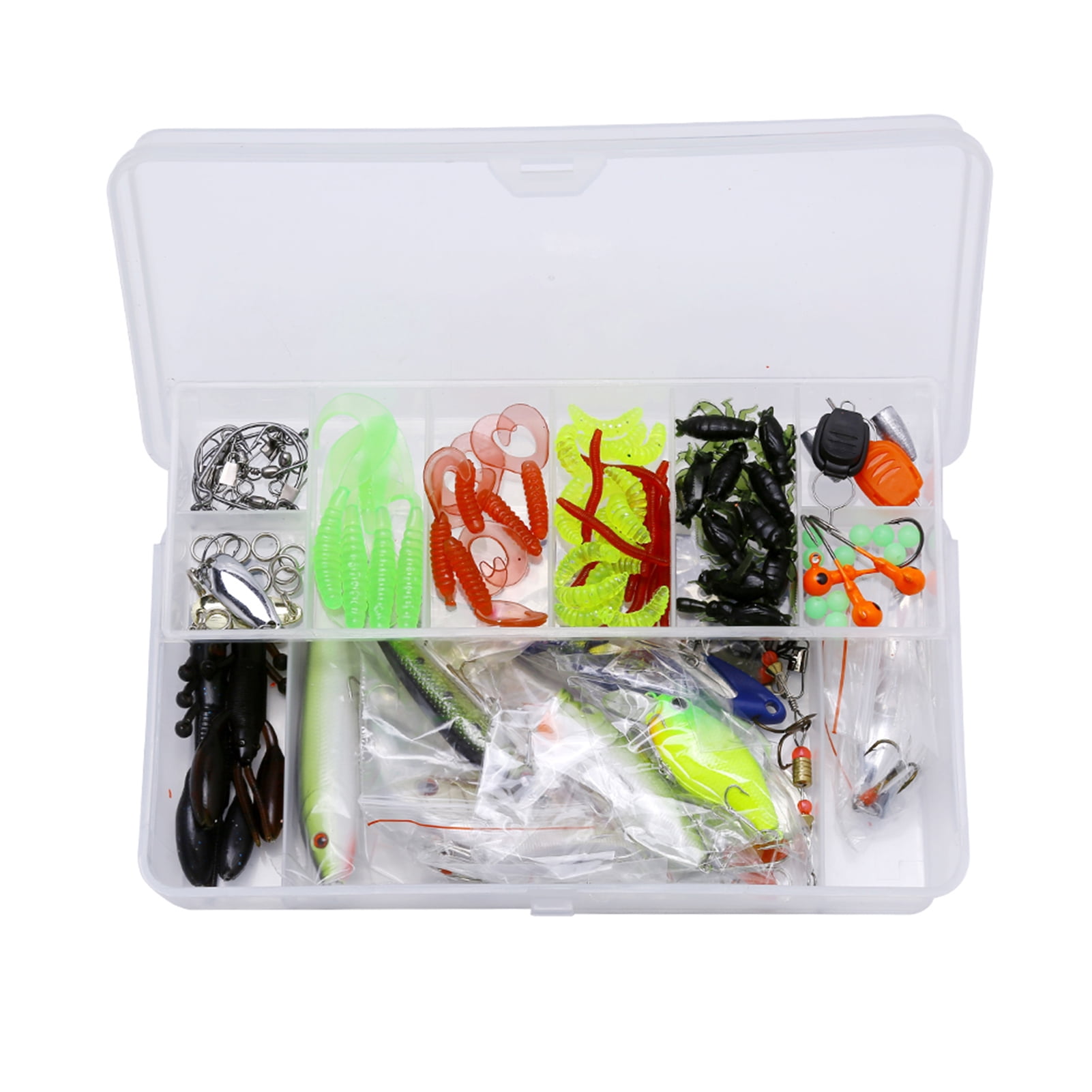 101PCS Lures, Hooks & Minnow Baits with Transparent Tackle Box ...