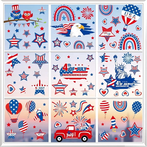101Pcs 4th of July Window Clings, 9 Sheets Patriotic Red White Blue ...