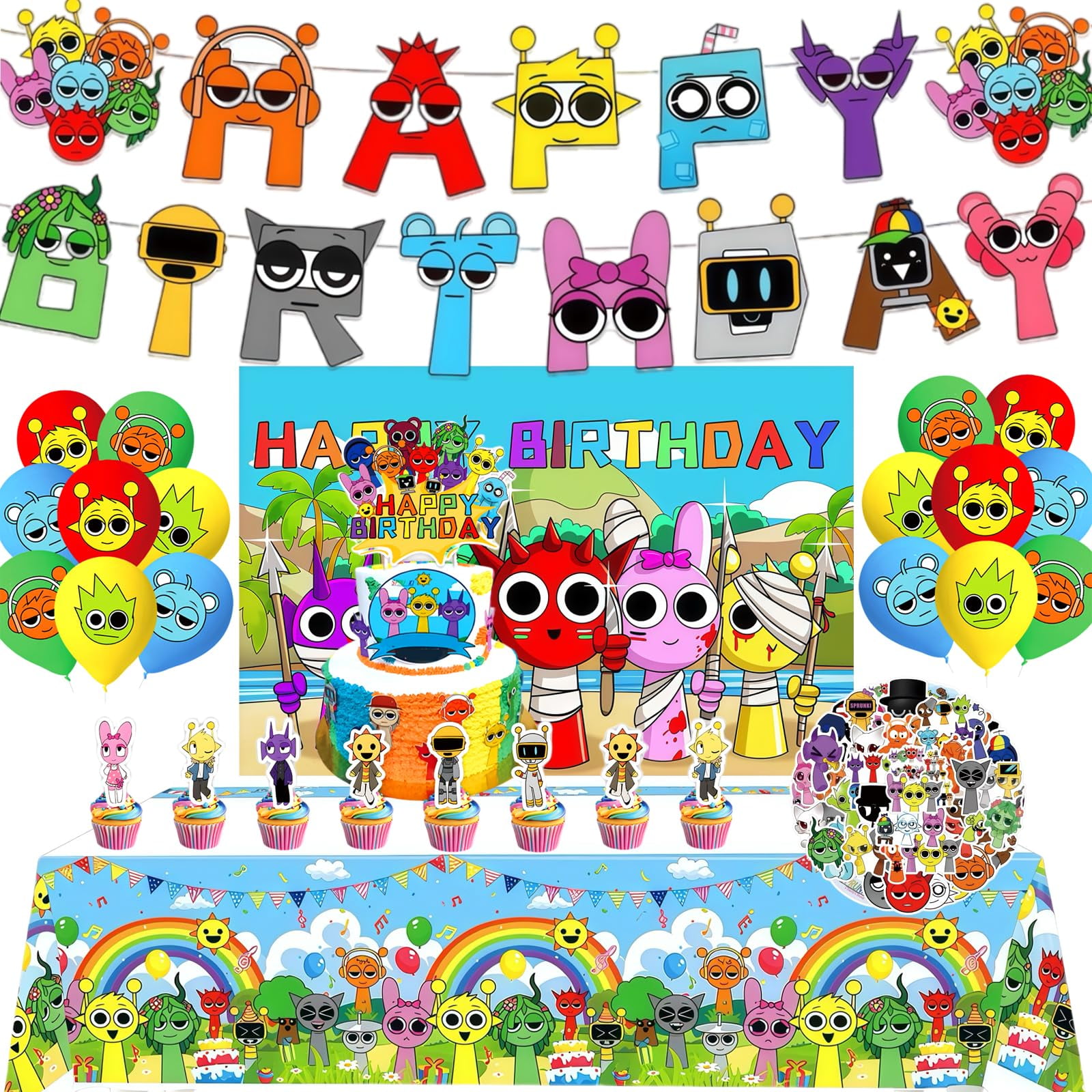 101Pcs Sprunki Birthday Party Decoration Set AFN1- 24 Toppers, 18 ...