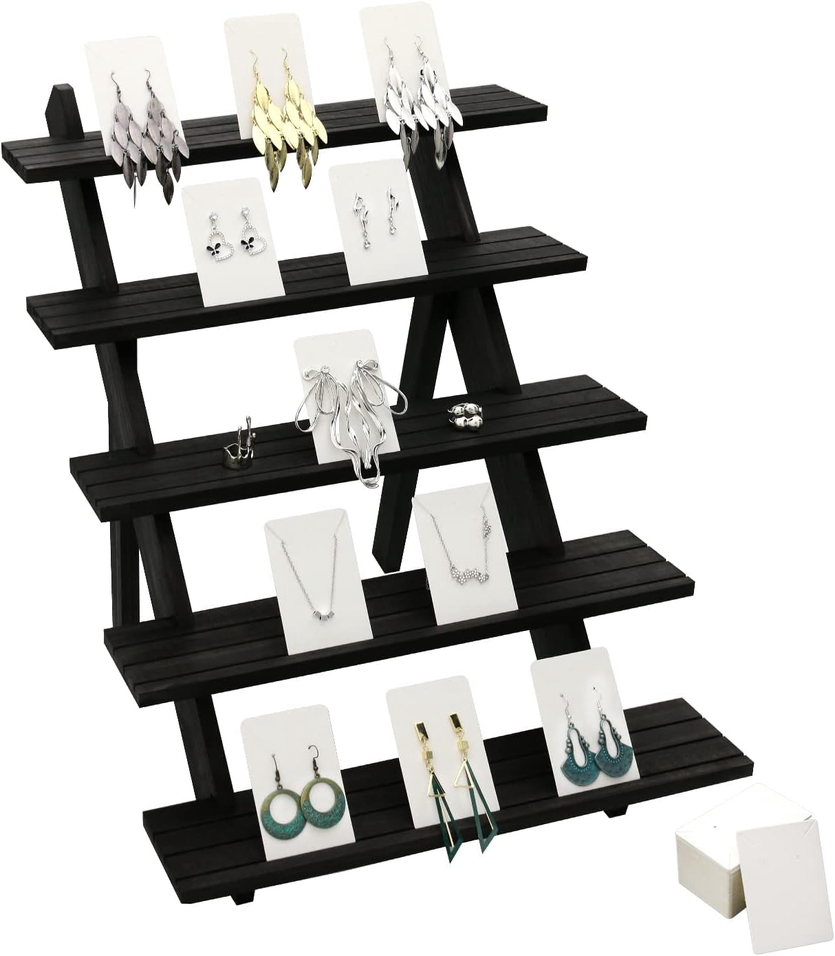 101pcs 5-Tier Wood Earring Display Stand, Retail Display Riser Earring ...