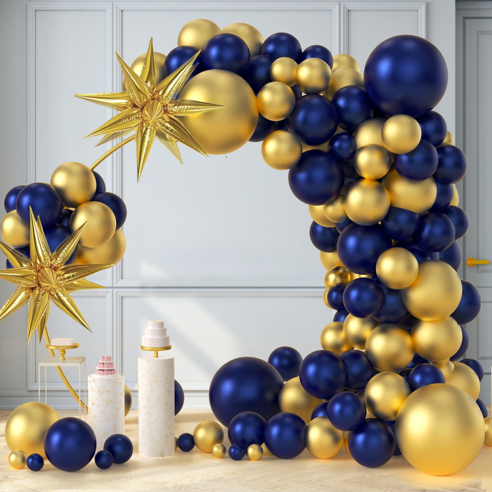 101pcs Navy Blue and Gold Balloons Arch Garland Kit, 5 10 12 18 inch Royal Blue Gold Balloons ...