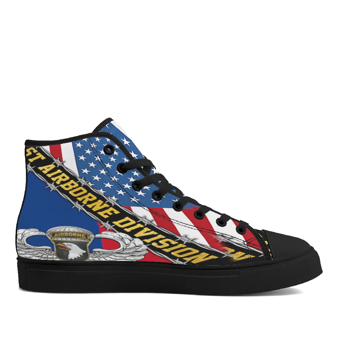 101st Airborne Division US Army High Top Canvas Shoes Sneakers Black ...