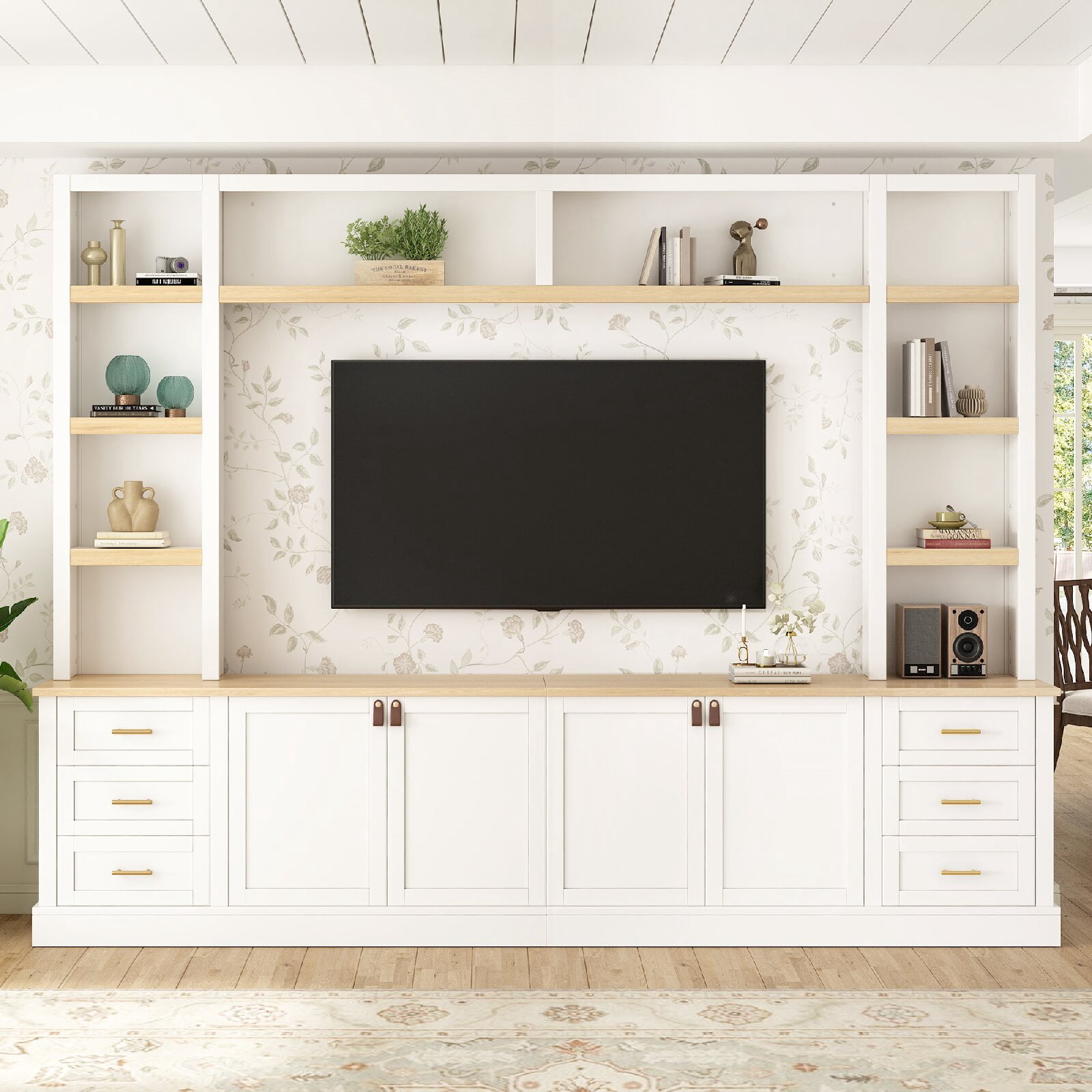 102.3"W Farmhouse 4-Piece Entertainment Center Wall Unit with ...