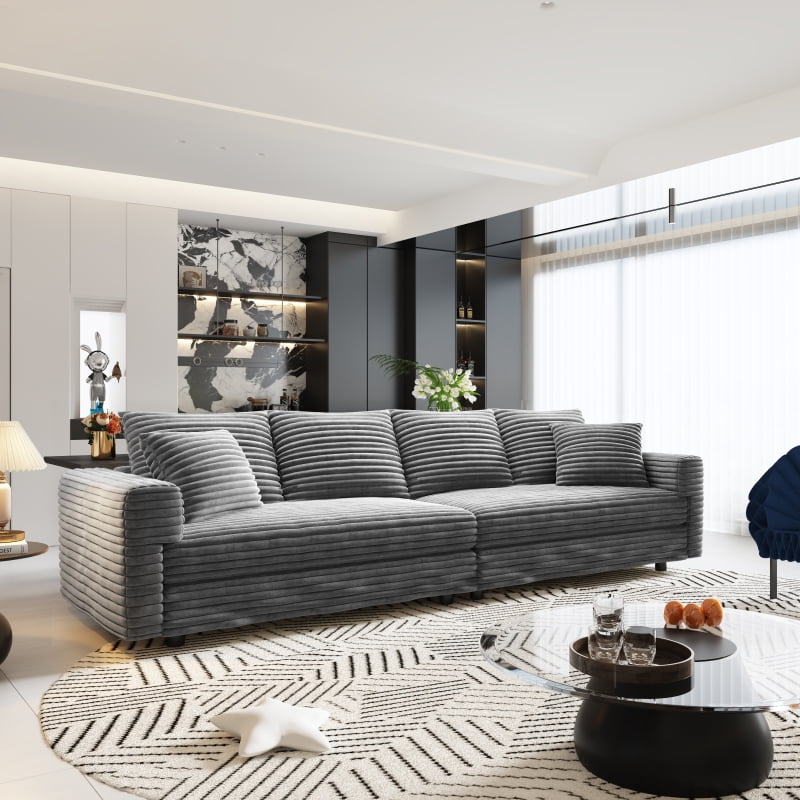 102.4'' Plush Corduroy 4-Seat Sofa, Modern Cloud Couch with Deep Seat ...