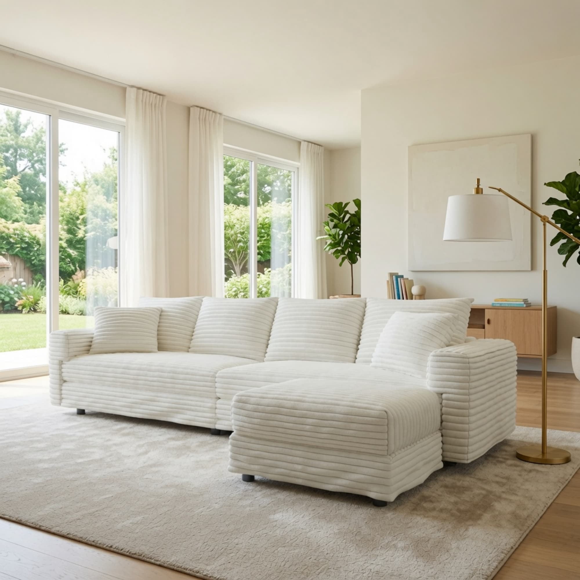 102.4" Plush Corduroy 4-Seat Sofa, Modern Cloud Couch with Deep Seat ...