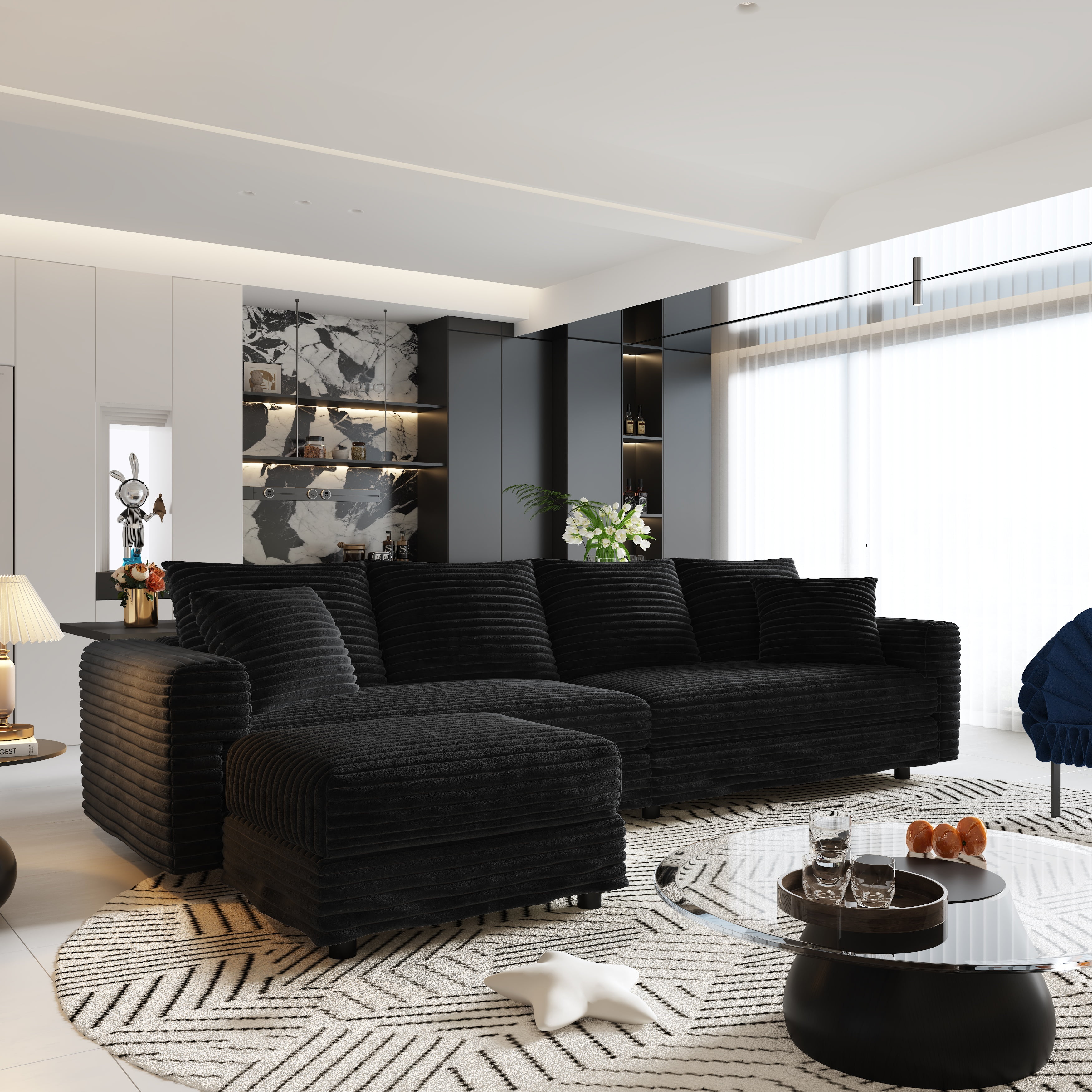 102.4 "Plush Corduroy 4-Seat Sofa,Modern Comfy Upholstered Sofa Cloud Couch,Deep Seat Couches ...