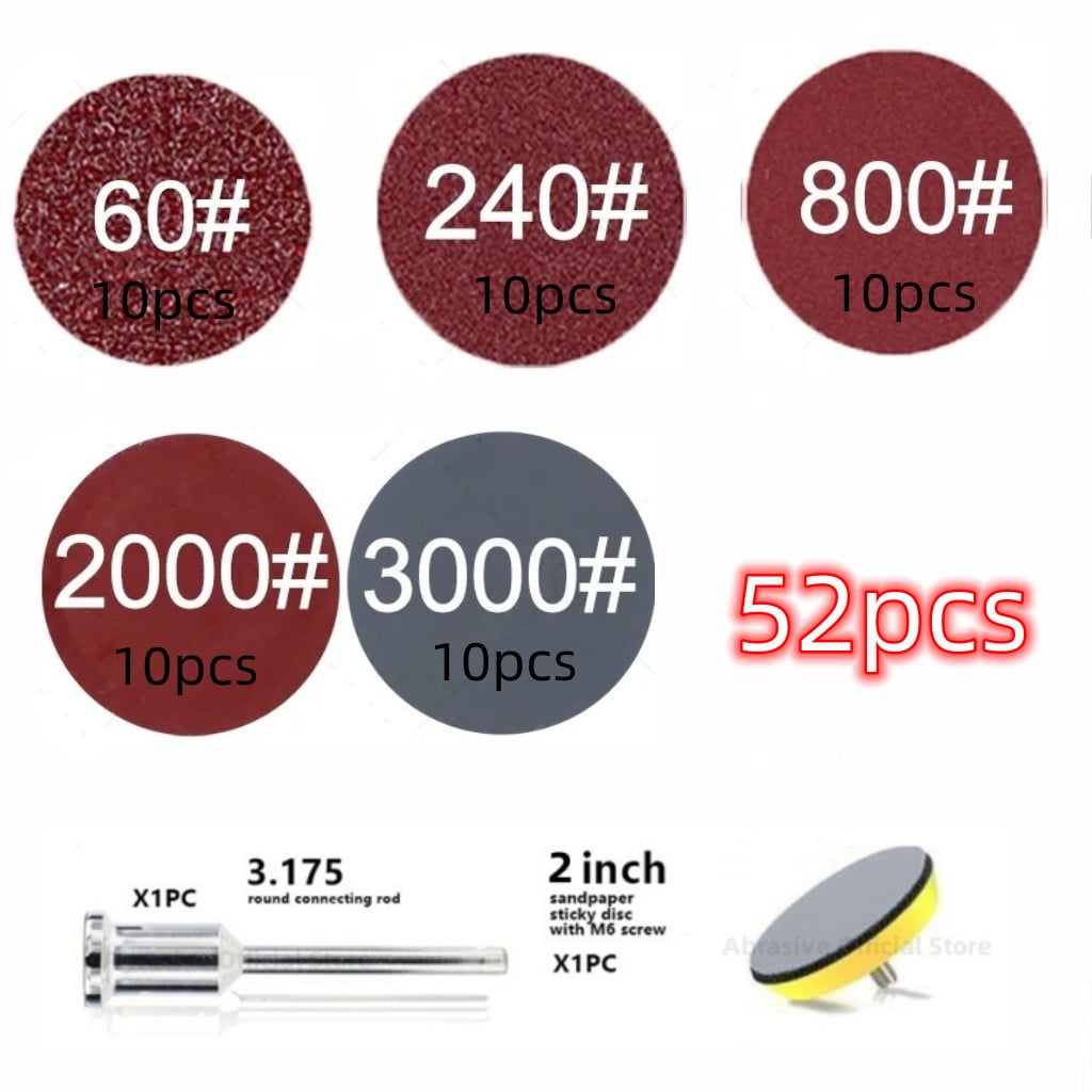 102/52pcs DIY flocking sanding discs pad kit 1/2/3 Inch Grit Abrasive ...