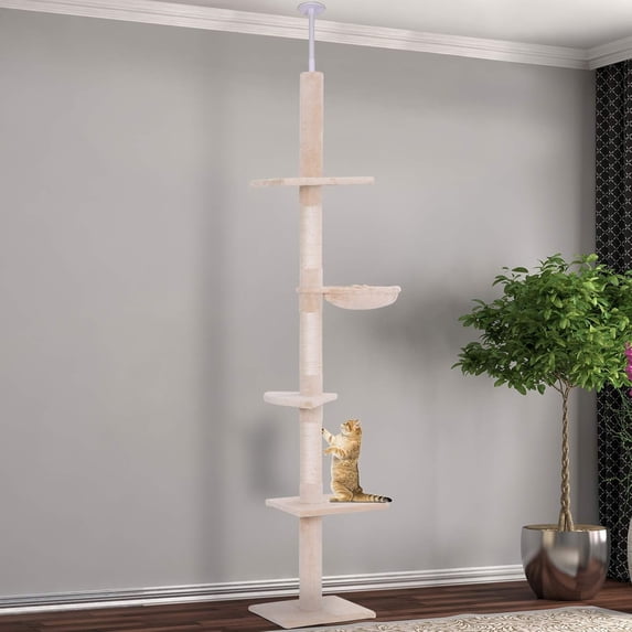 102" Adjustable Height Floor to Ceiling Cat Tree, 5 Level Cat Tower ...