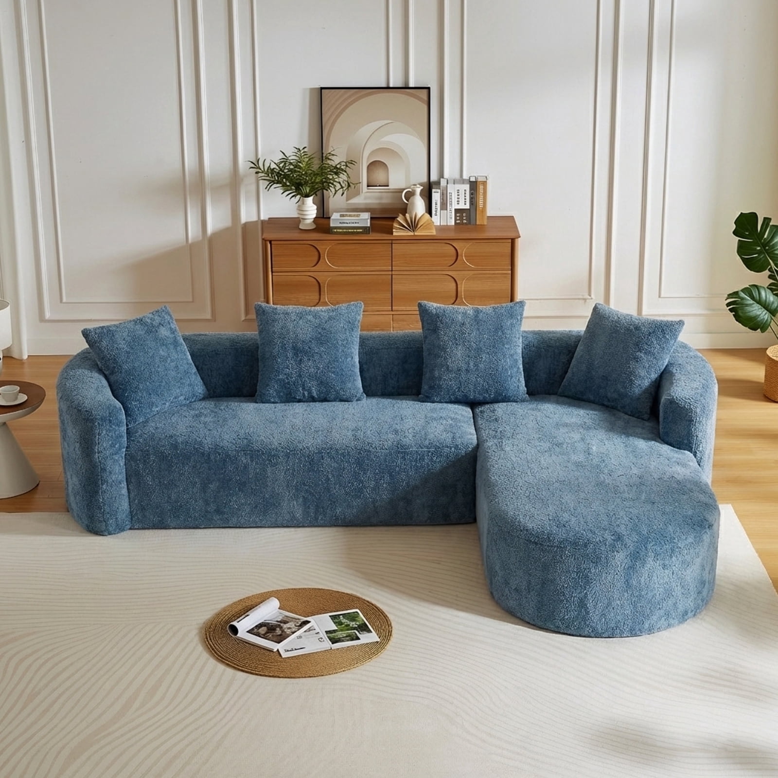 102" Curved Sectional Sofa with Chaise, 4 Seat Chenille Cloud Couch ...