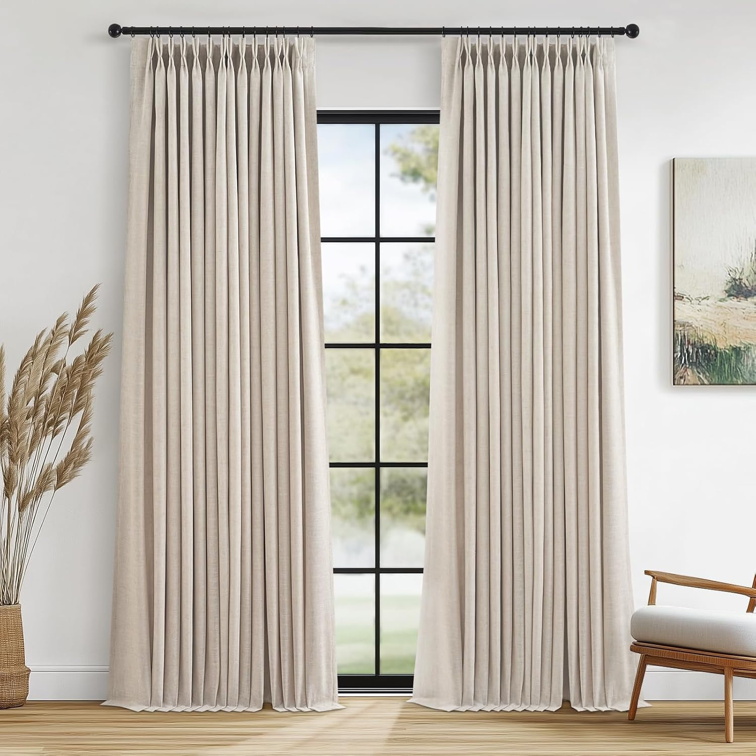 102 Inch Beige Blackout Curtains2 Panel,Autumn Double Layer Linen ...