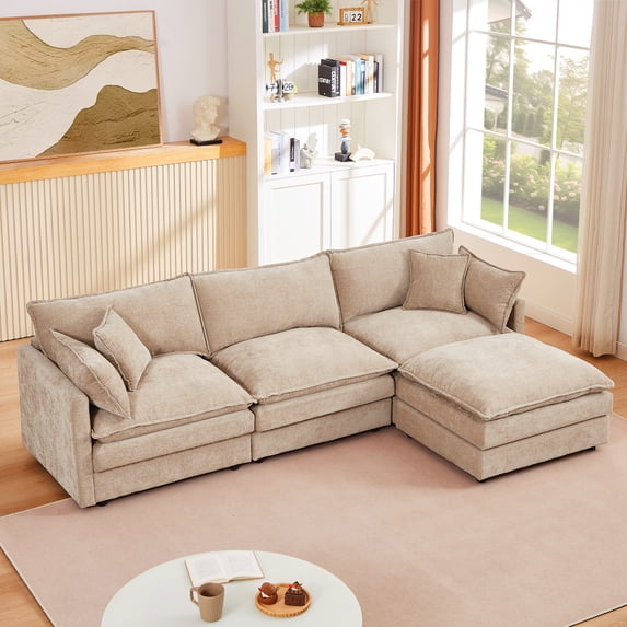 102 Inch Chenille Modular Sectional Sofa, 3-Seater L Shaped Cloud Couch ...