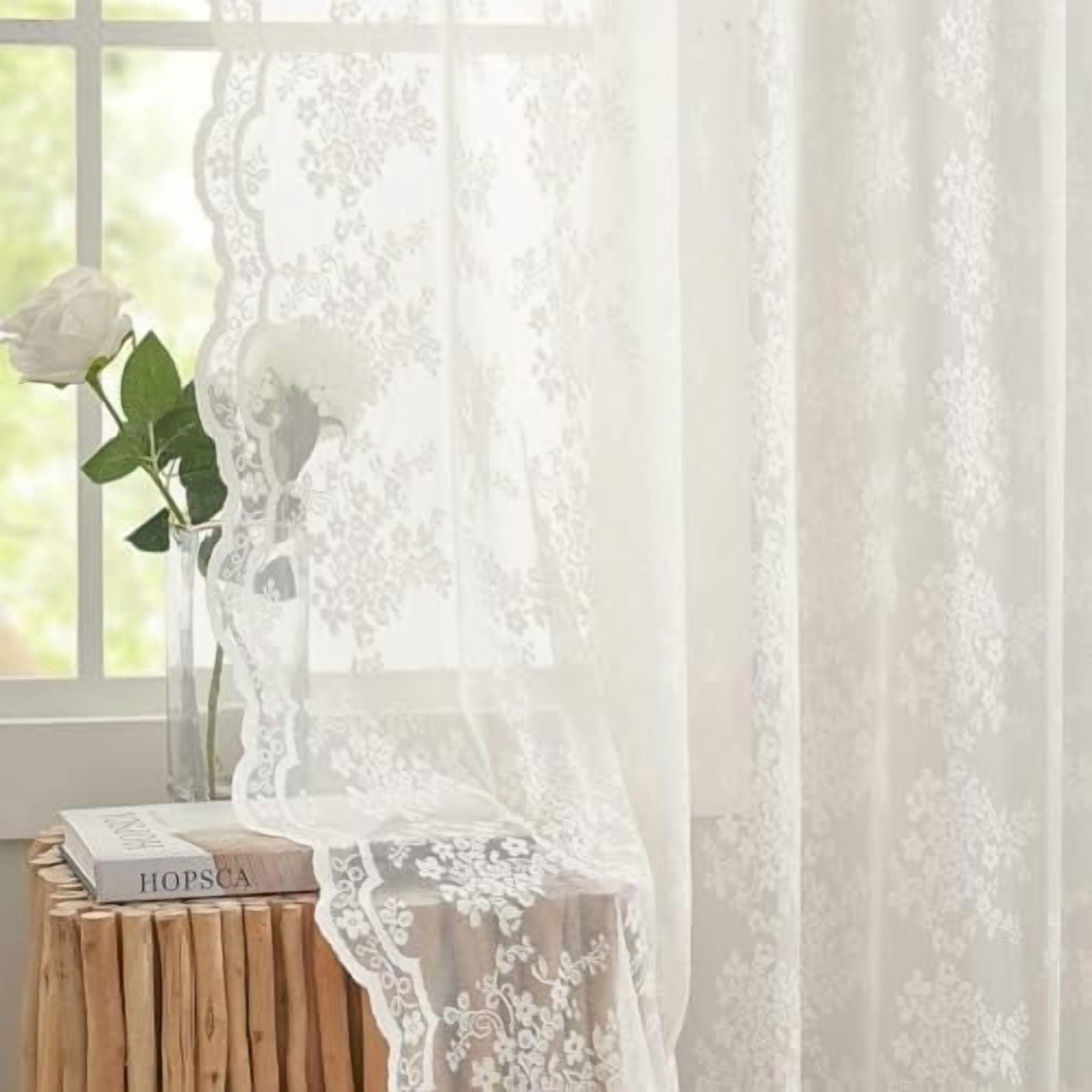 102 Inch Long Lace Curtains Custom Length Fancy Flower Pattern Sheer ...